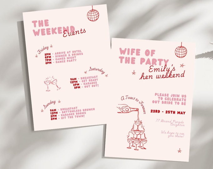 Bachelorette Party Invitation Weekend Template, Hen Party Itinerary ...