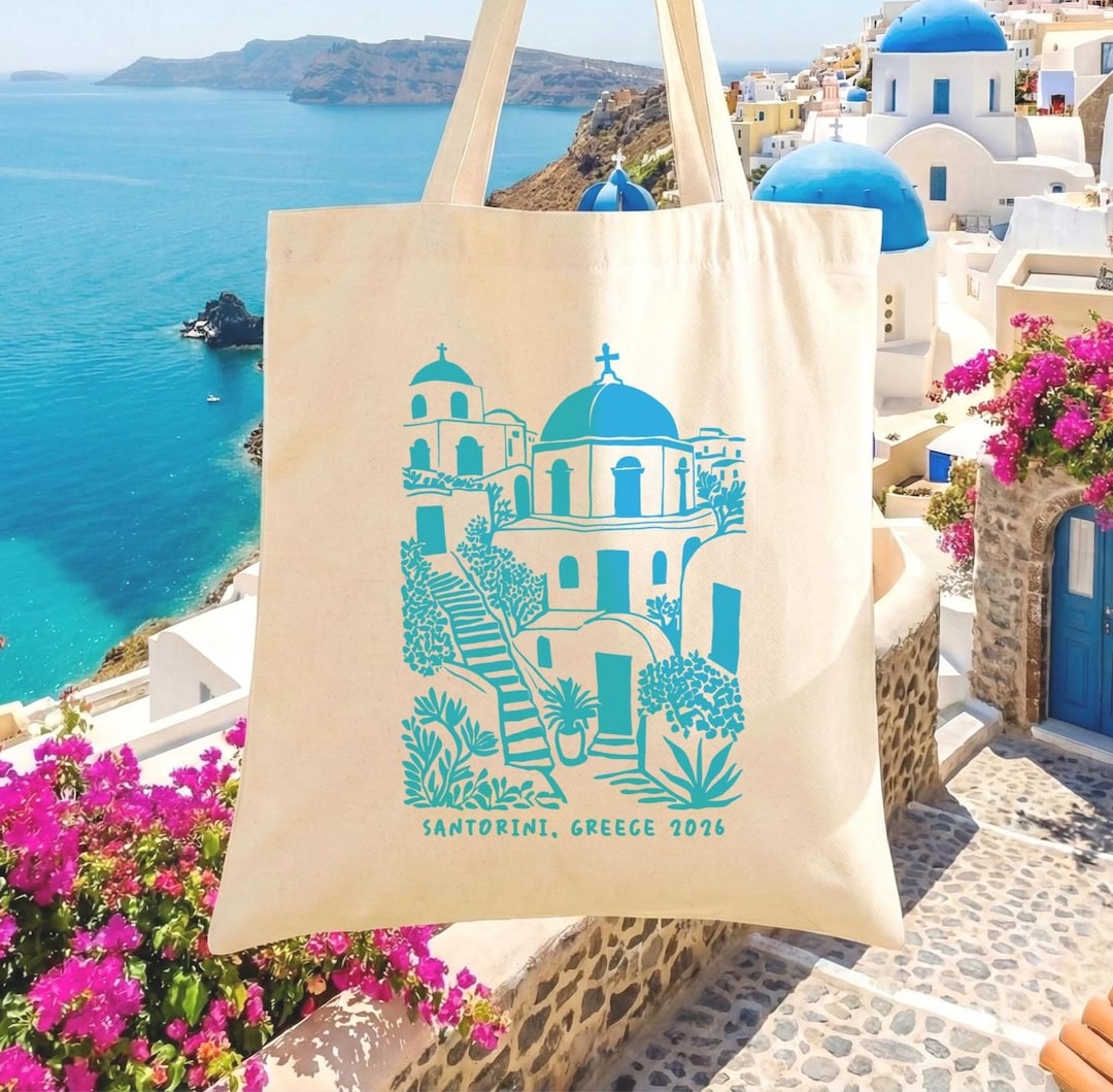 Personalized Santorini Greece Tote Bag: Wedding, Bachelorette Favor - Etsy