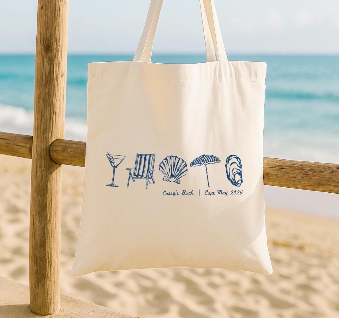 Coastal Doodle Tote Bag: Personalized Beach Wedding Favor - Etsy