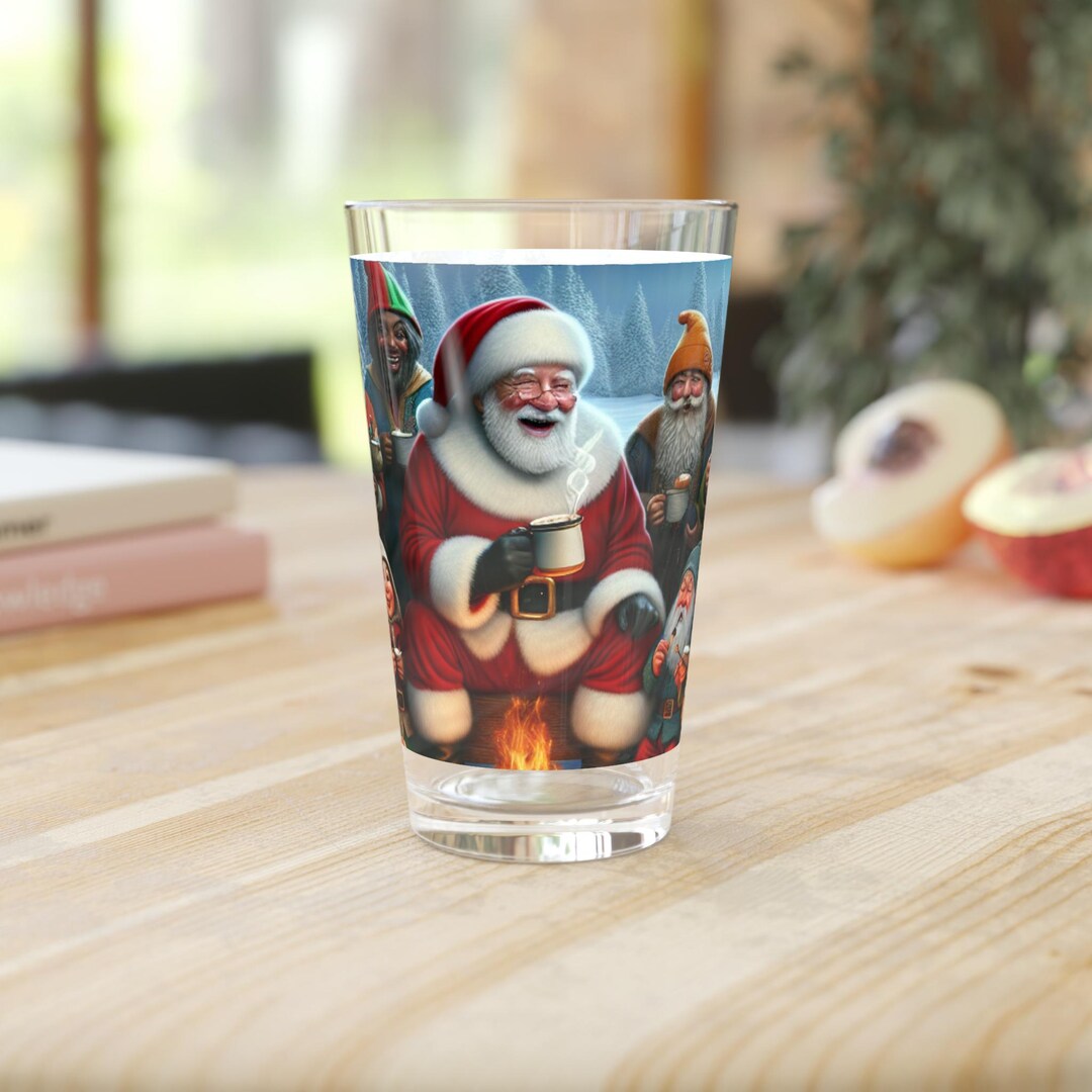 Santa and Elves Pint Glass - Christmas Holiday Beer Mug - Etsy