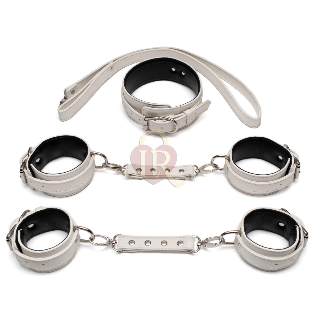 Luxury White Leather BDSM Set, Collar, Wrist & Ankle Cuffs, Premium ...