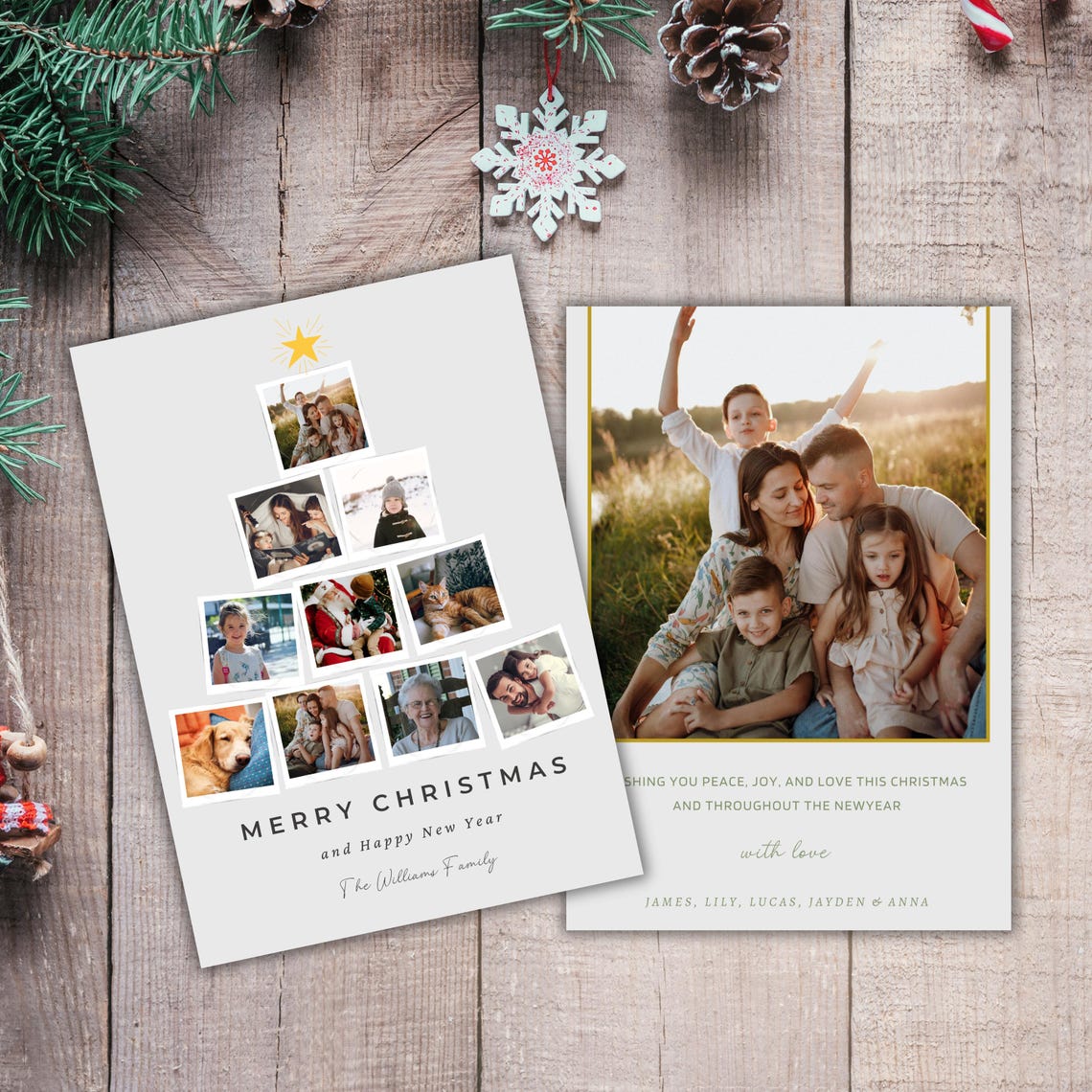 Christmas Tree Family Photo Collage Card Template, Happy Holiday Photo ...