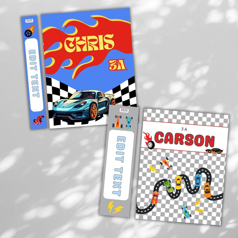 Editable Race Car Binder Covers and Spines, Personalised Boy Binder ...