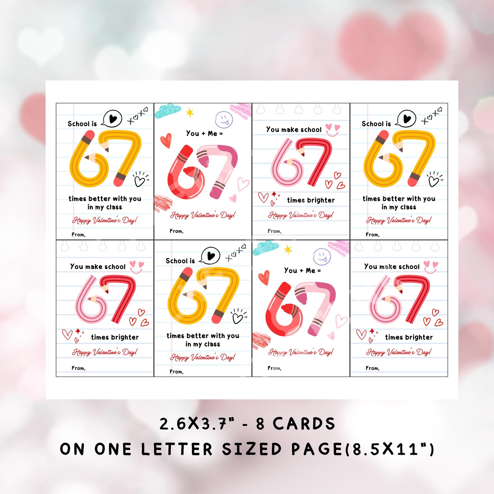 67 Meme Valentine Cards Template, Printable Six Seven Slang School ...