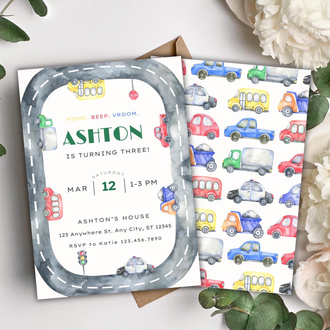 Editable Transportation Birthday Invitation Template, Printable Cars ...
