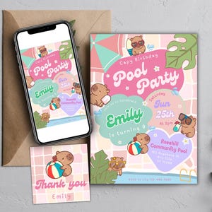 Editable Capybara Pool Party Birthday Invitation, Girl Pool Birthday ...