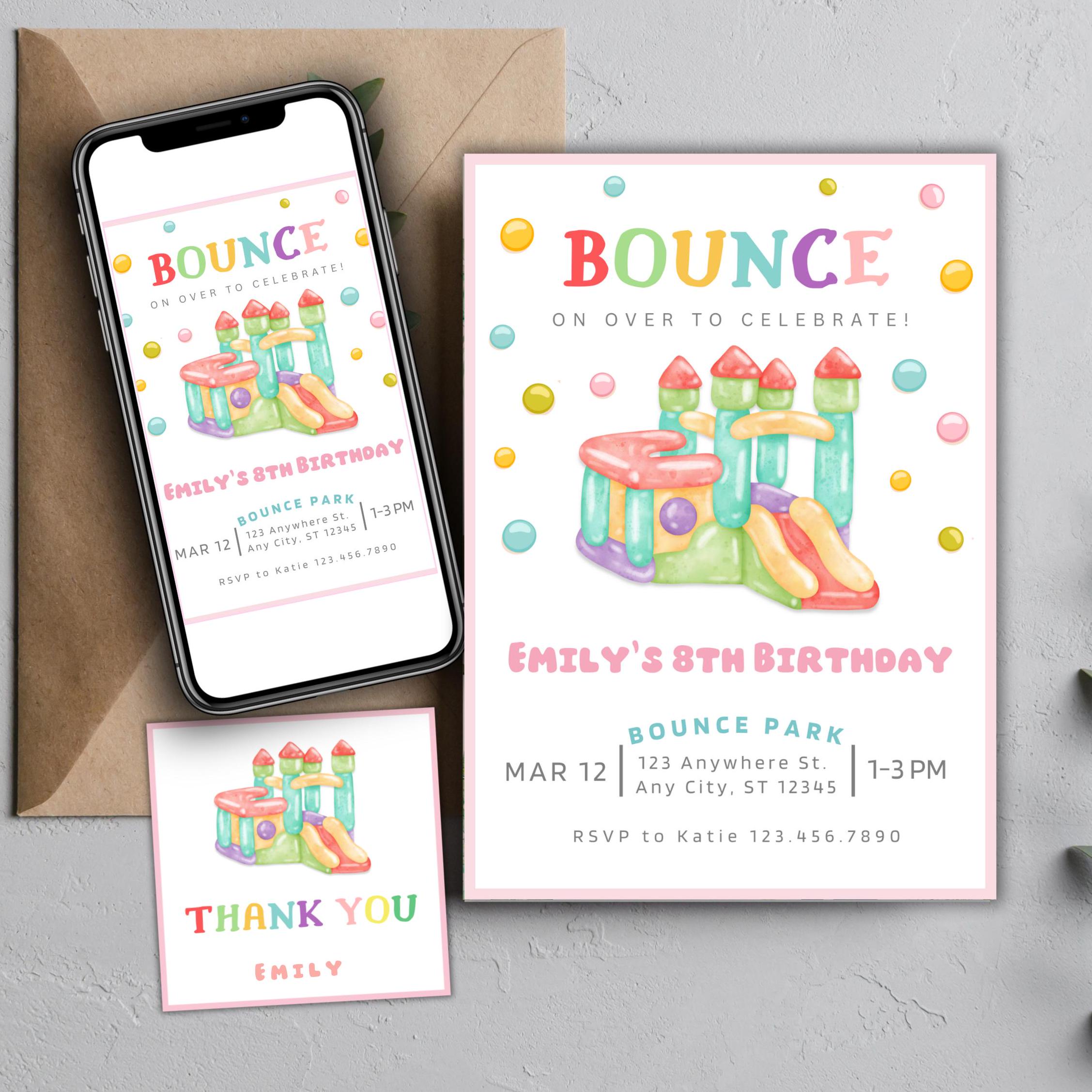 Editable Bounce House Birthday Party Invitation Template, Bouncy Castle ...