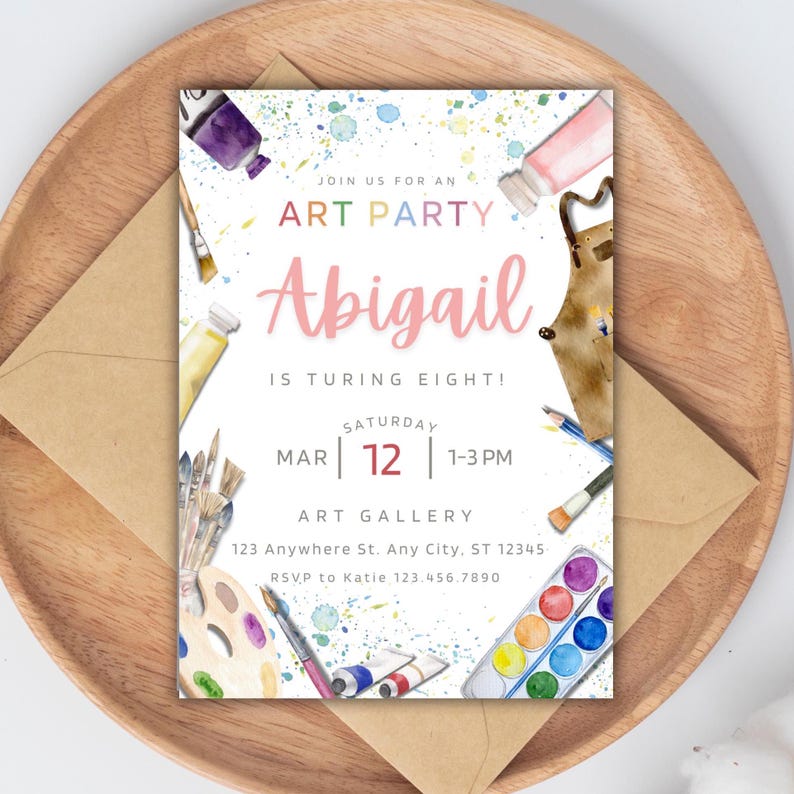 Editable Painting Birthday Invitation Template Art Birthday Party ...