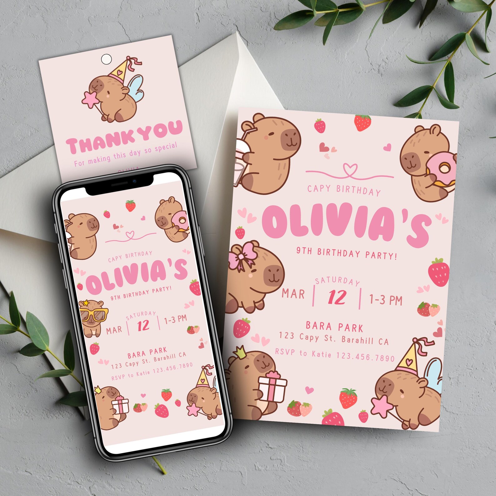 Editable Capybara Birthday Invitation Template Birthday Party ...