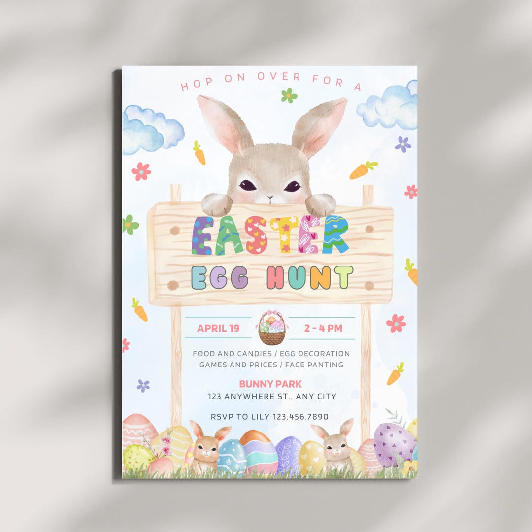 Editable Easter Egg Hunt Invitation, Easter Party Invite, Cute Easter ...