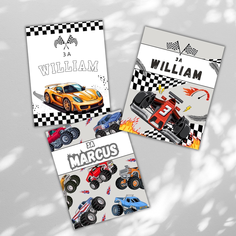 Editable Race Car Binder Covers and Spines, Personalised Boy Binder ...