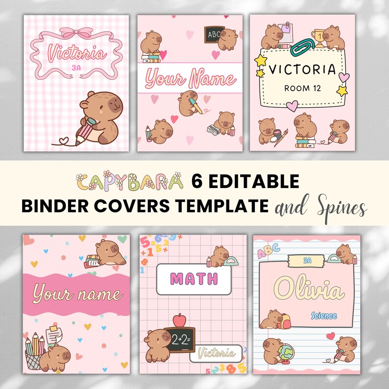 Editable Binder Covers and Spines for Girl, Personalised Binder Cover ...