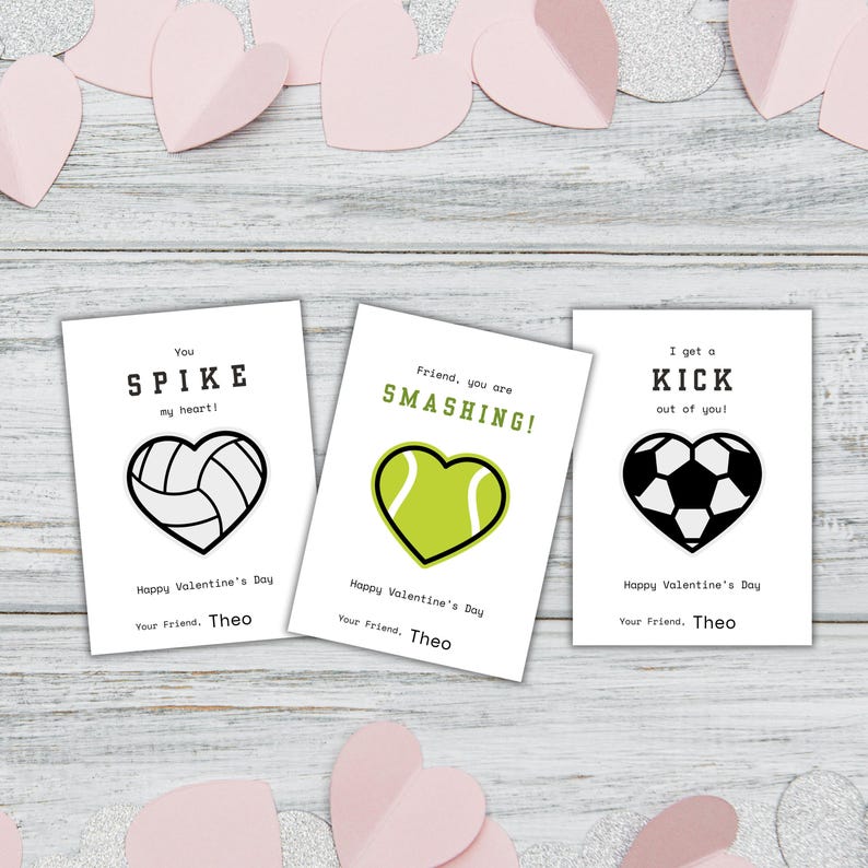 Sports Valentine's Day Cards Template, Printable Kids Vday Tags, School ...