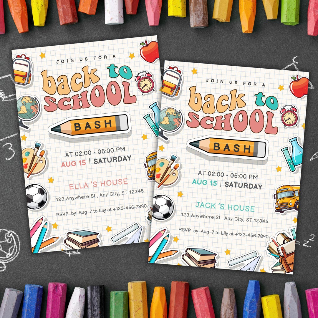 Back to School Bash Party Invitation, Editable Back to School Bash ...
