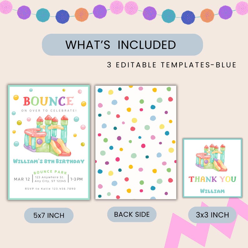 Editable Bounce House Birthday Party Invitation Template, Bouncy Castle ...