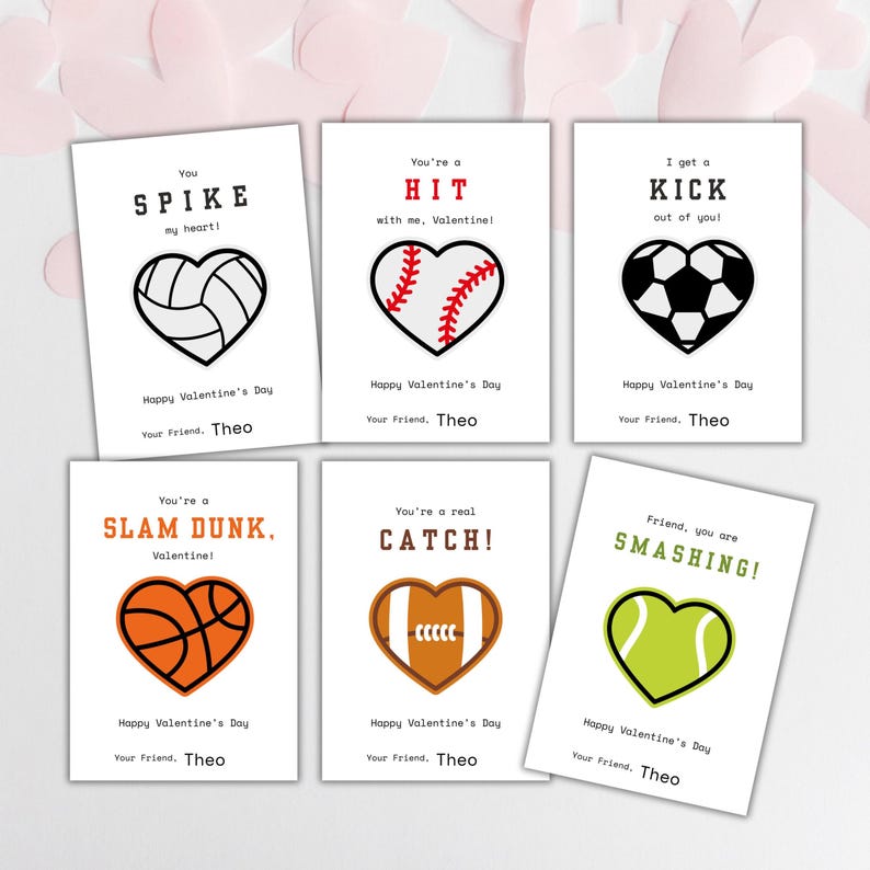 Sports Valentine's Day Cards Template, Printable Kids Vday Tags, School ...