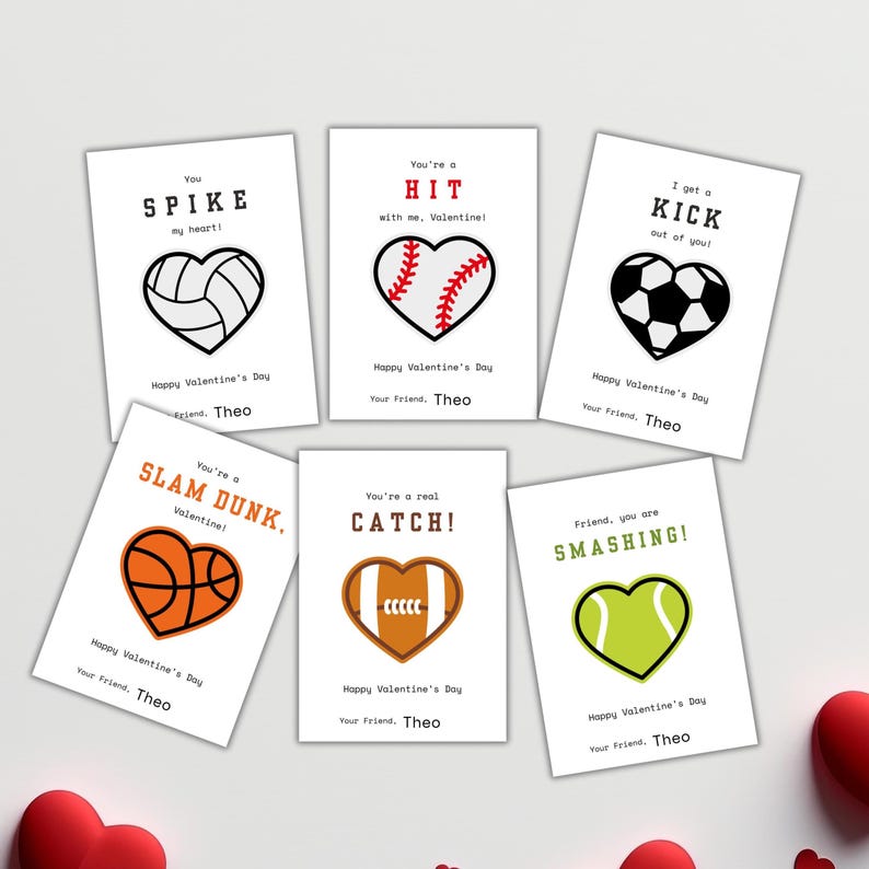 Sports Valentine's Day Cards Template, Printable Kids Vday Tags, School ...