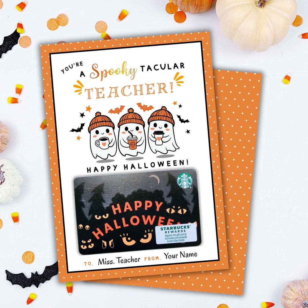Printable Halloween Teacher Coffee Gift Card Holder, Cute Ghosts ...