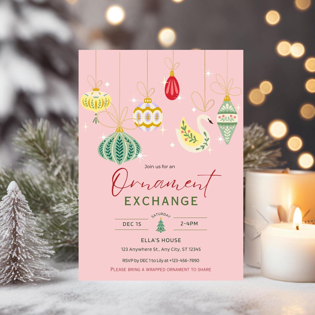 Christmas Ornament Exchange Invitation, Editable Holiday Ornament Swap ...