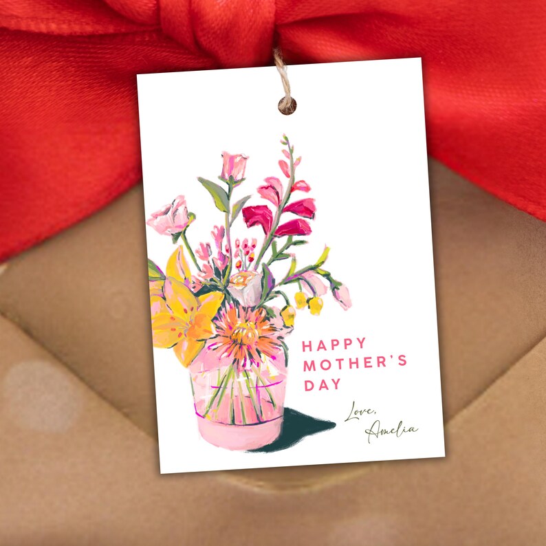 Flower Paint Happy Mother's Day Gift Tags, Editable Floral Tag Mother's ...