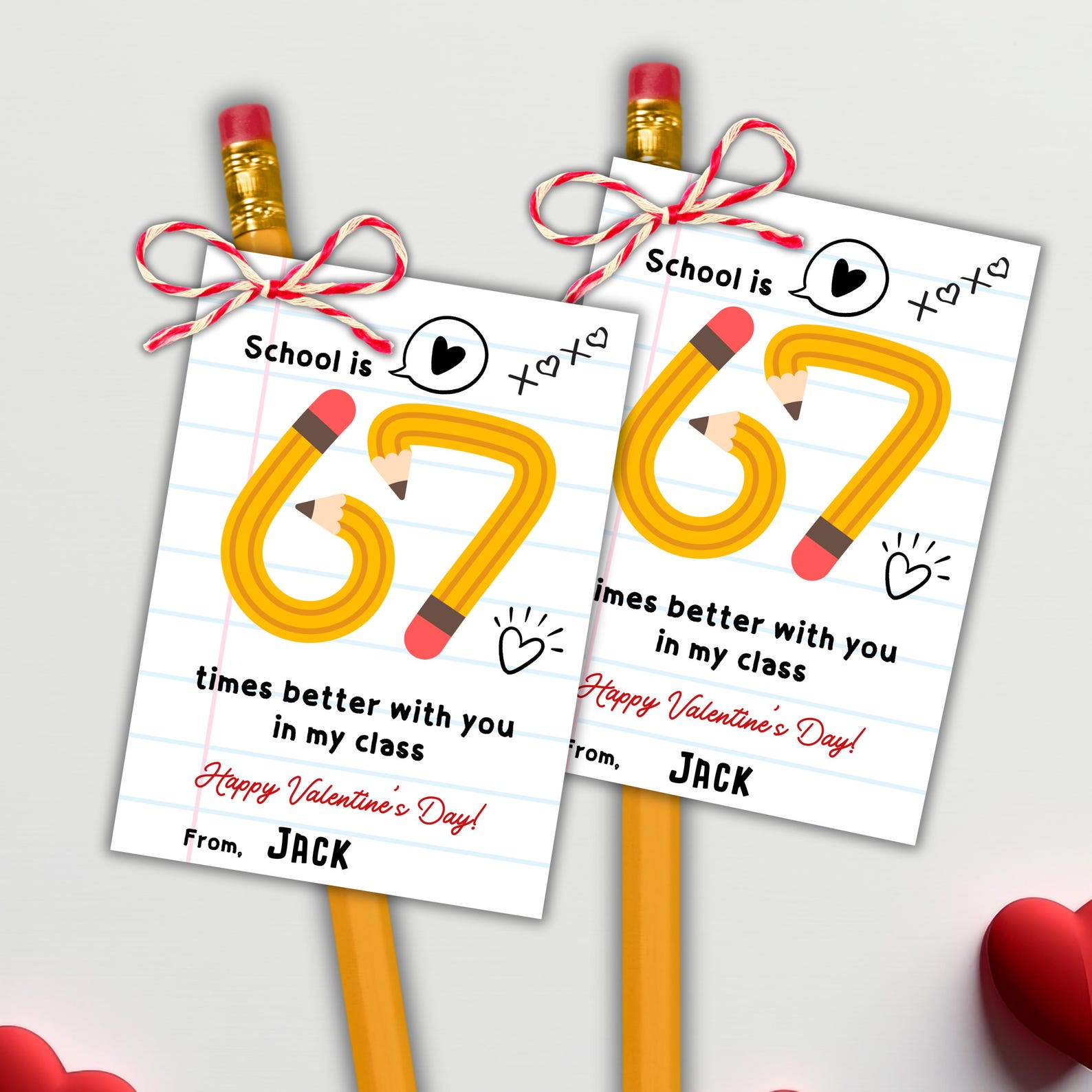 Valentine 67 Meme Cards Template, Printable Six Seven Slang School ...