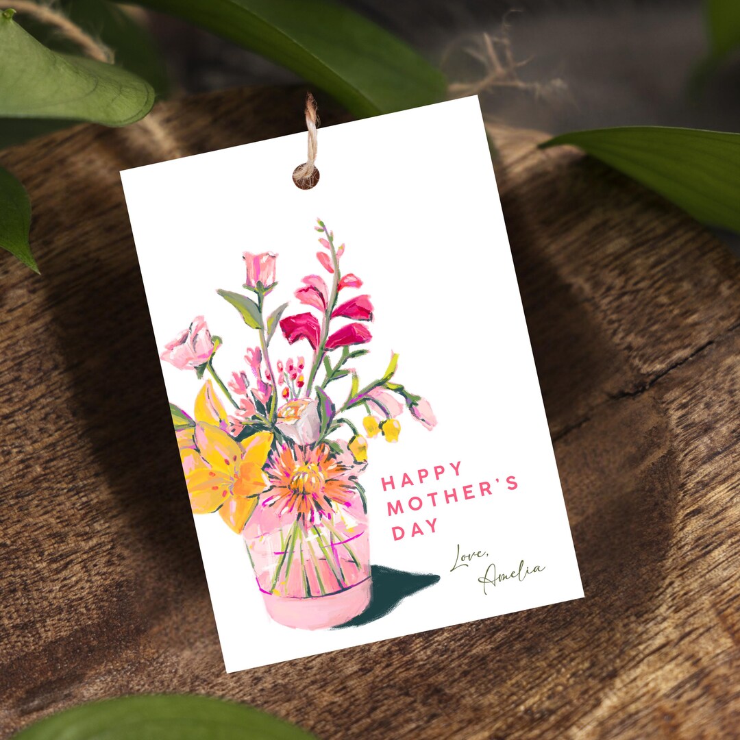 Flower Paint Happy Mother's Day Gift Tags, Editable Floral Tag Mother's ...