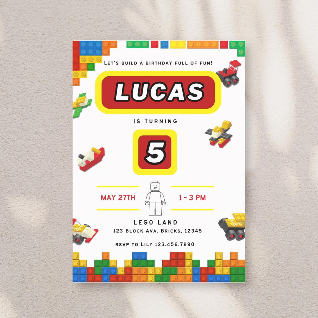 Editable Building Blocks Birthday Party Invitation Template ...