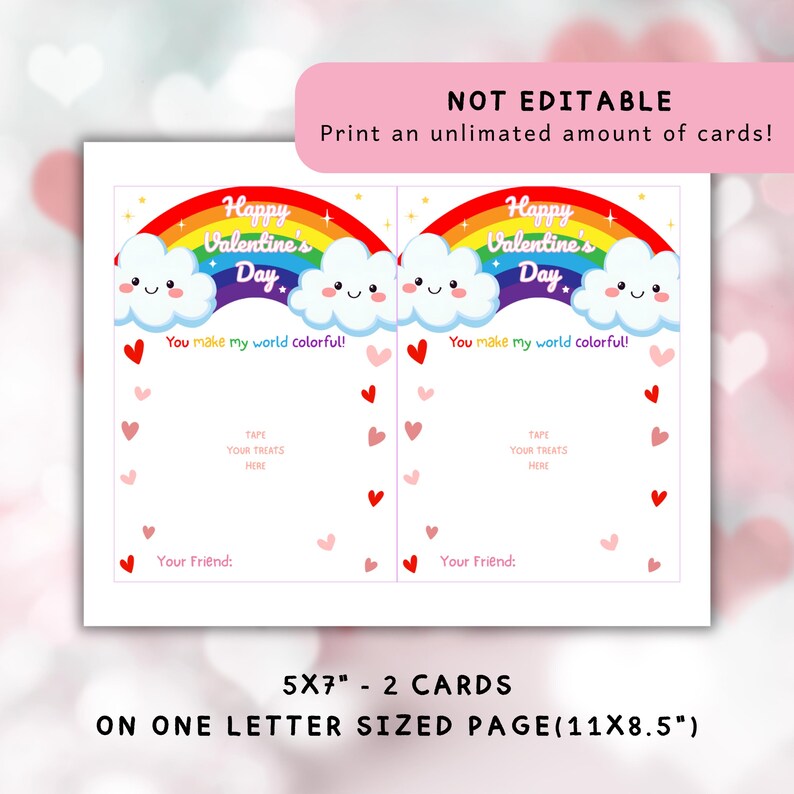 Rainbow Valentine Card, Printable Kids Classroom Exchange Template ...