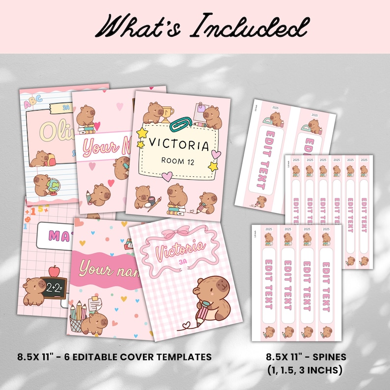Editable Capybara Binder Covers and Spines for Girl, Girl Personalised ...