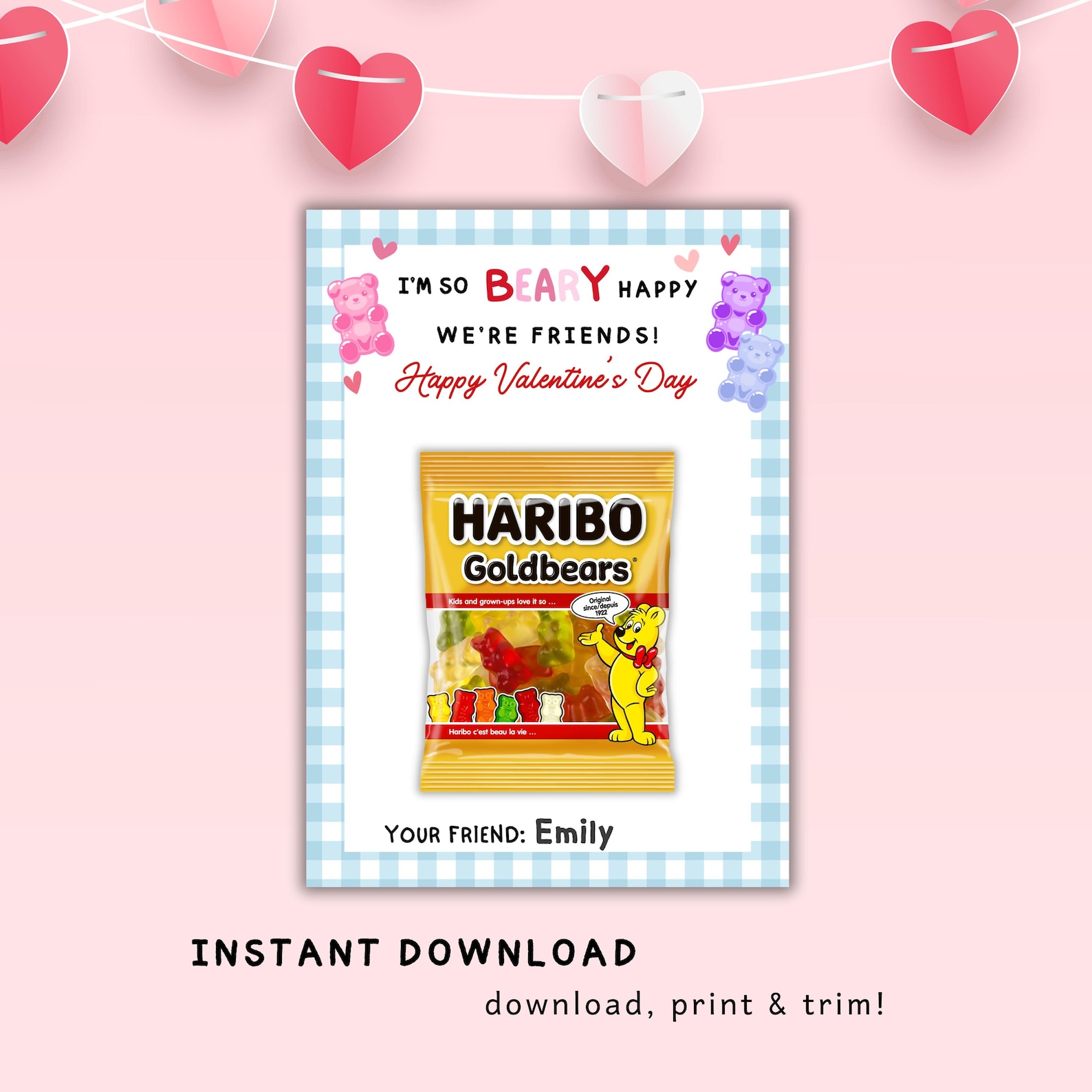 Gummy Bear Valentines Day Printable Editable Card Beary Happy You Are ...