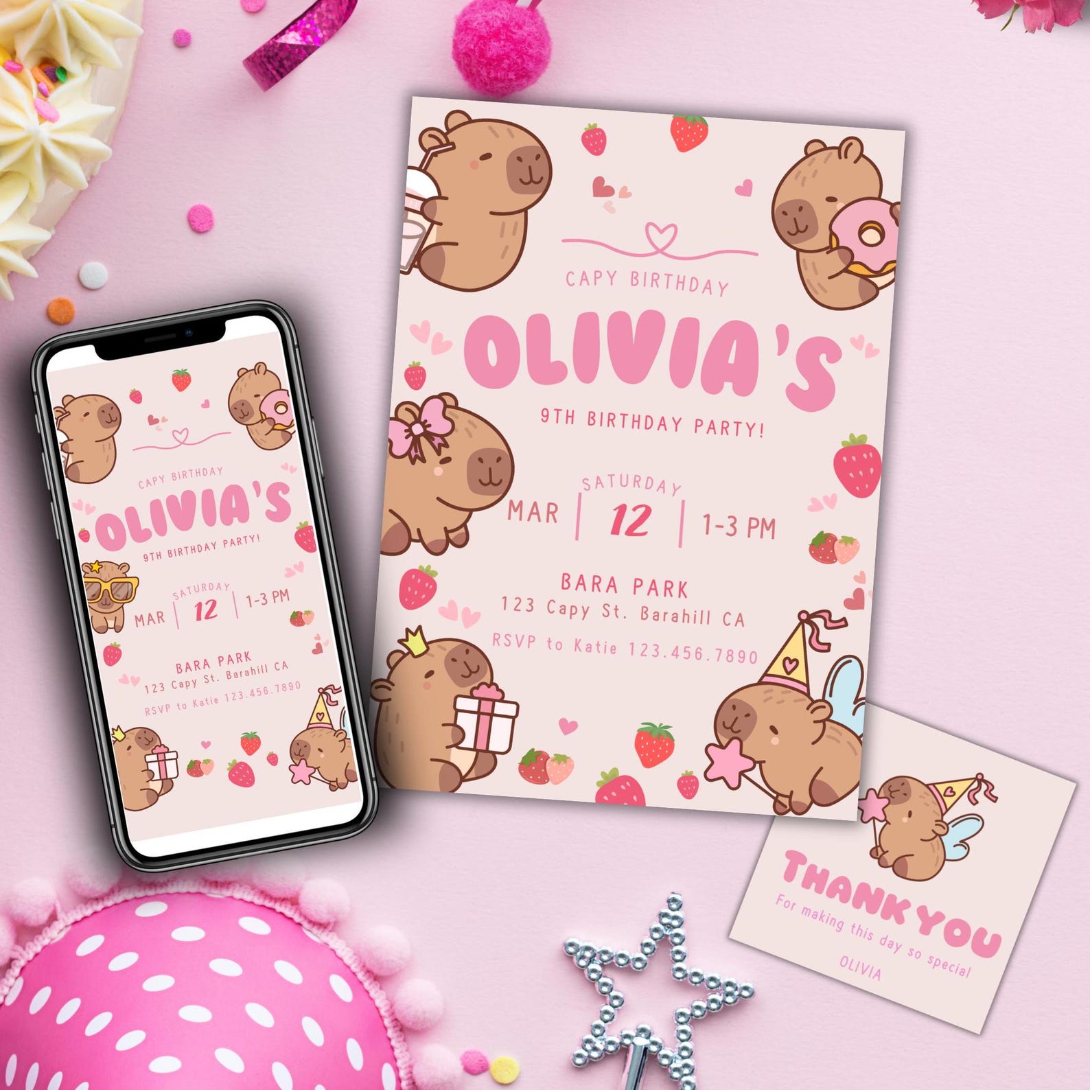 Editable Capybara Birthday Invitation Template Birthday Party ...