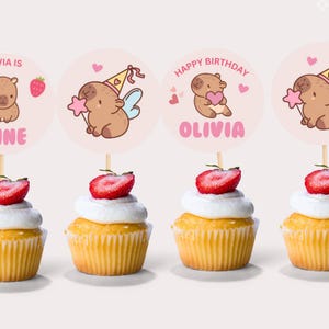Editable Capybara Birthday Party Cupcake Toppers, Party Food Tents ...