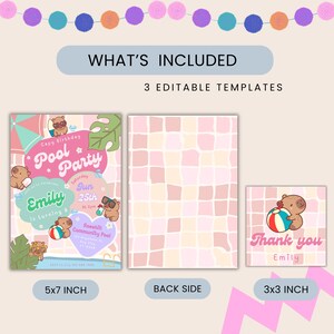 Editable Capybara Pool Party Birthday Invitation, Girl Pool Birthday ...
