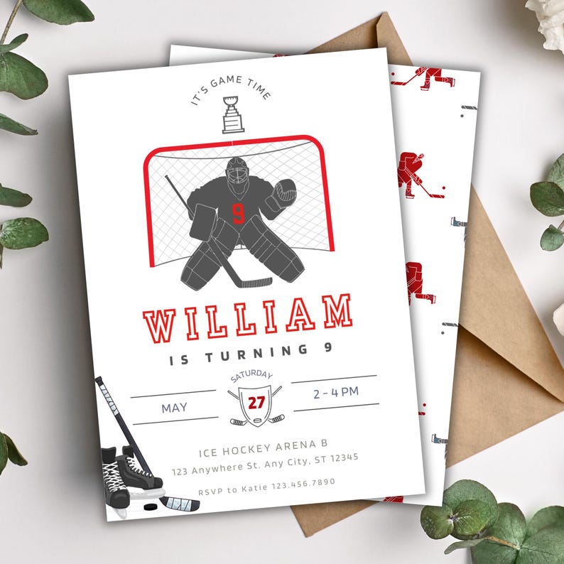 Editable Ice Hockey Birthday Invitation Template, Hockey Birthday Party ...