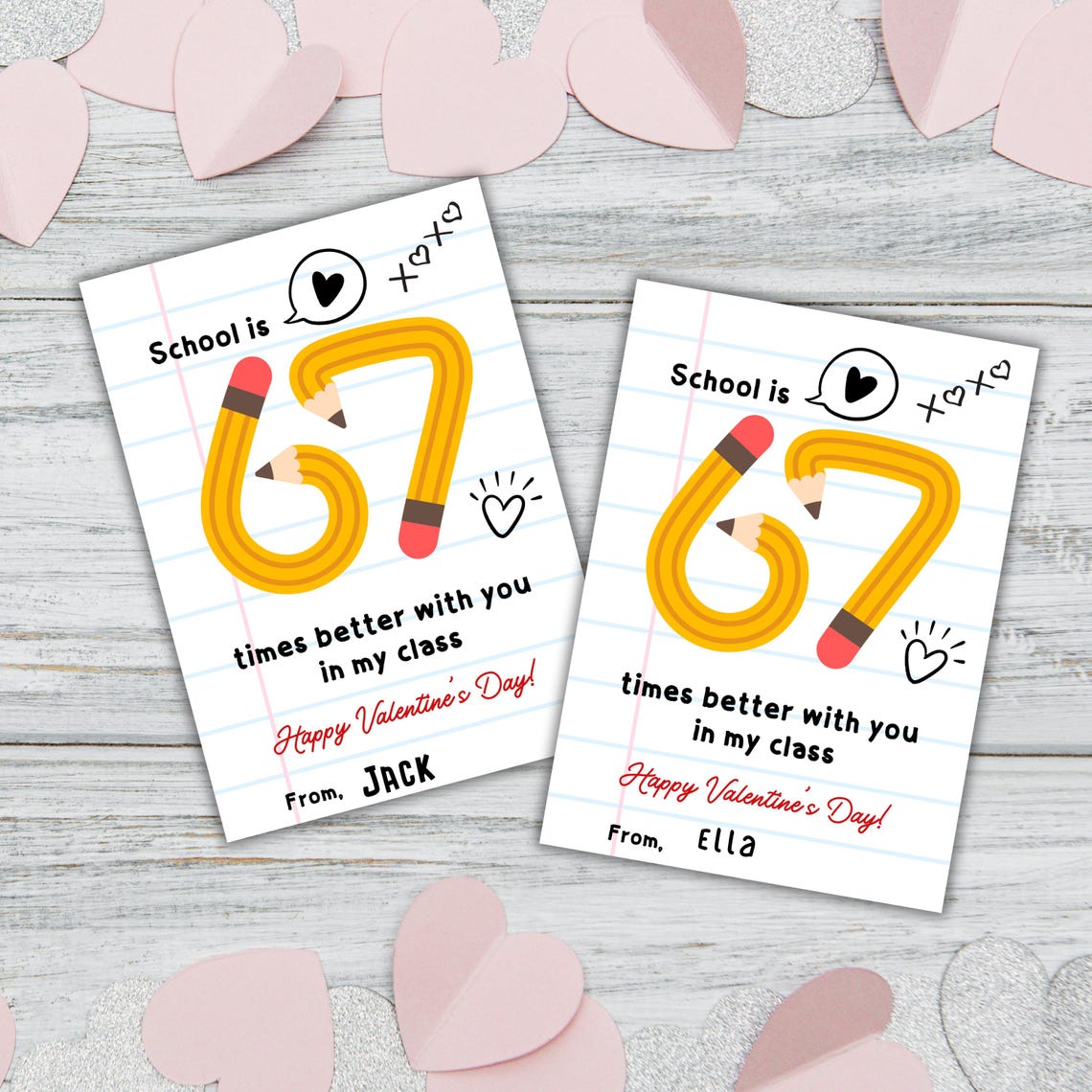 Valentine 67 Meme Cards Template, Printable Six Seven Slang School ...
