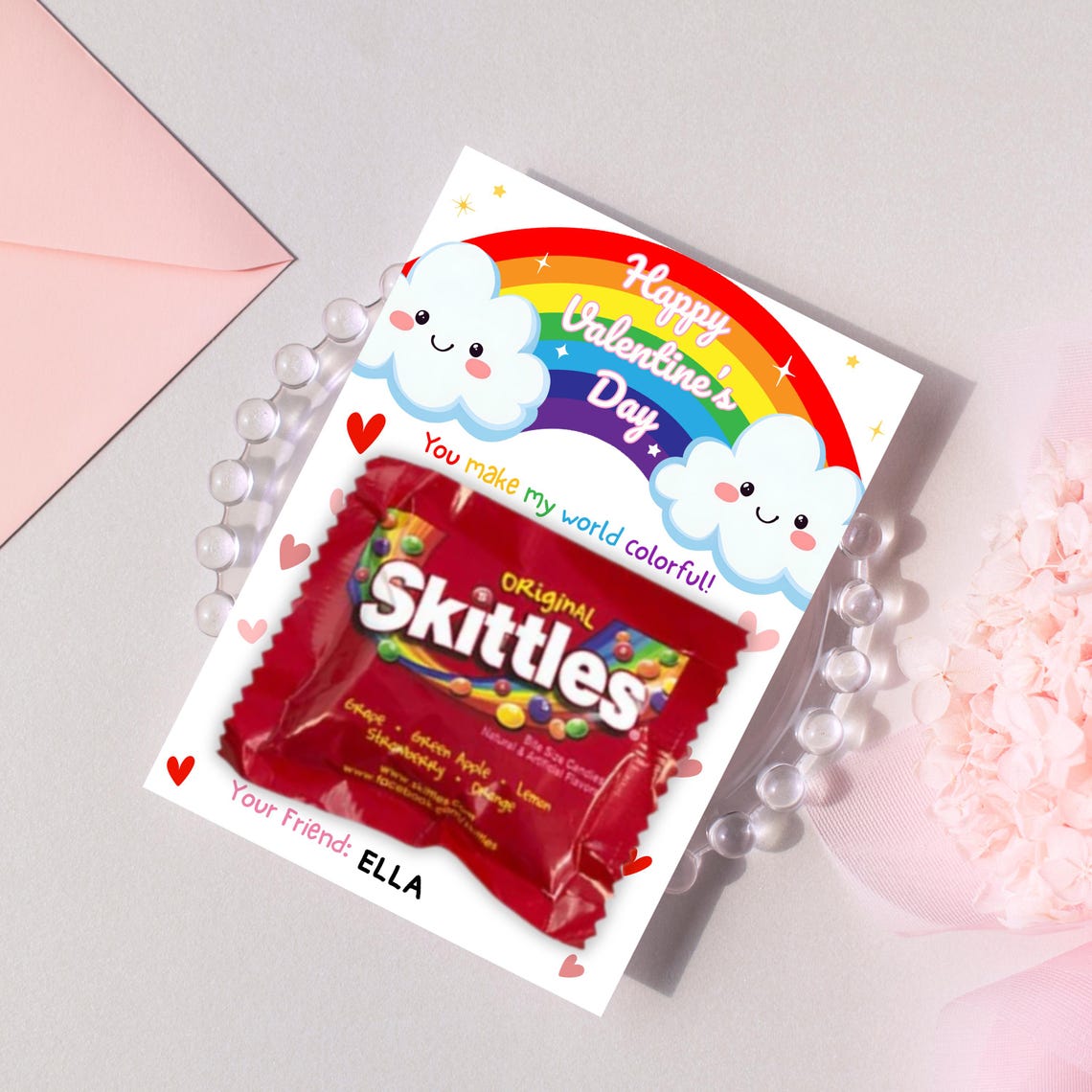 Rainbow Valentine Card, Printable Kids Classroom Exchange Template ...