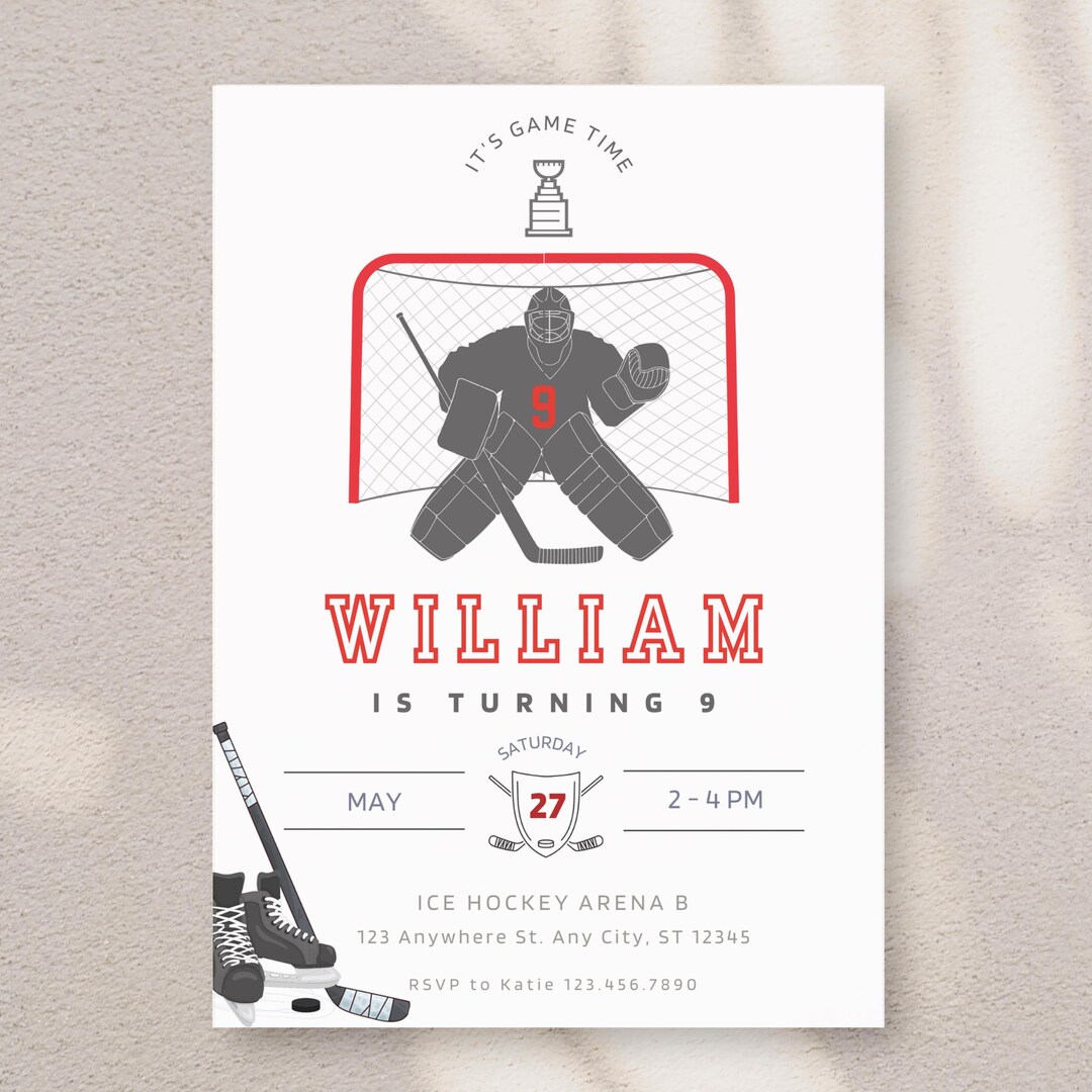 Editable Ice Hockey Birthday Invitation Template, Hockey Birthday Party ...