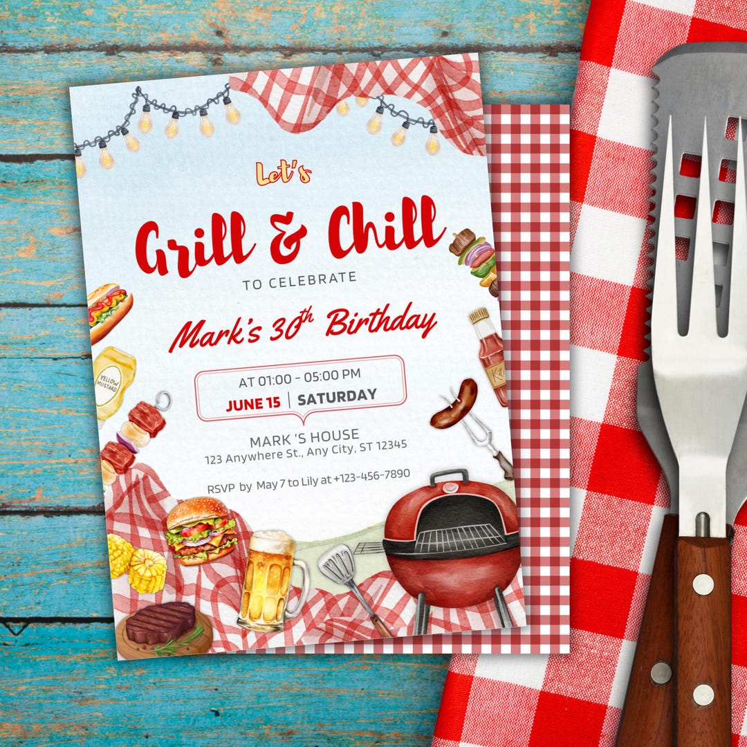 Editable BBQ Birthday Party Invitation, Barbeque Birthday Invite ...