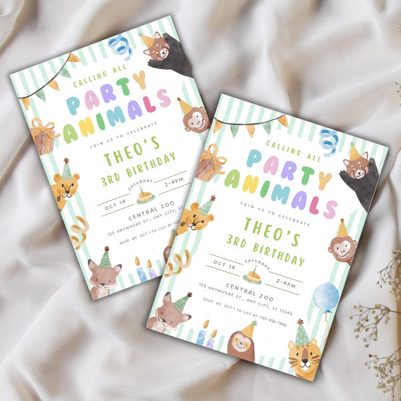 Calling All Party Animals Birthday Invitation Template Zoo Safari ...