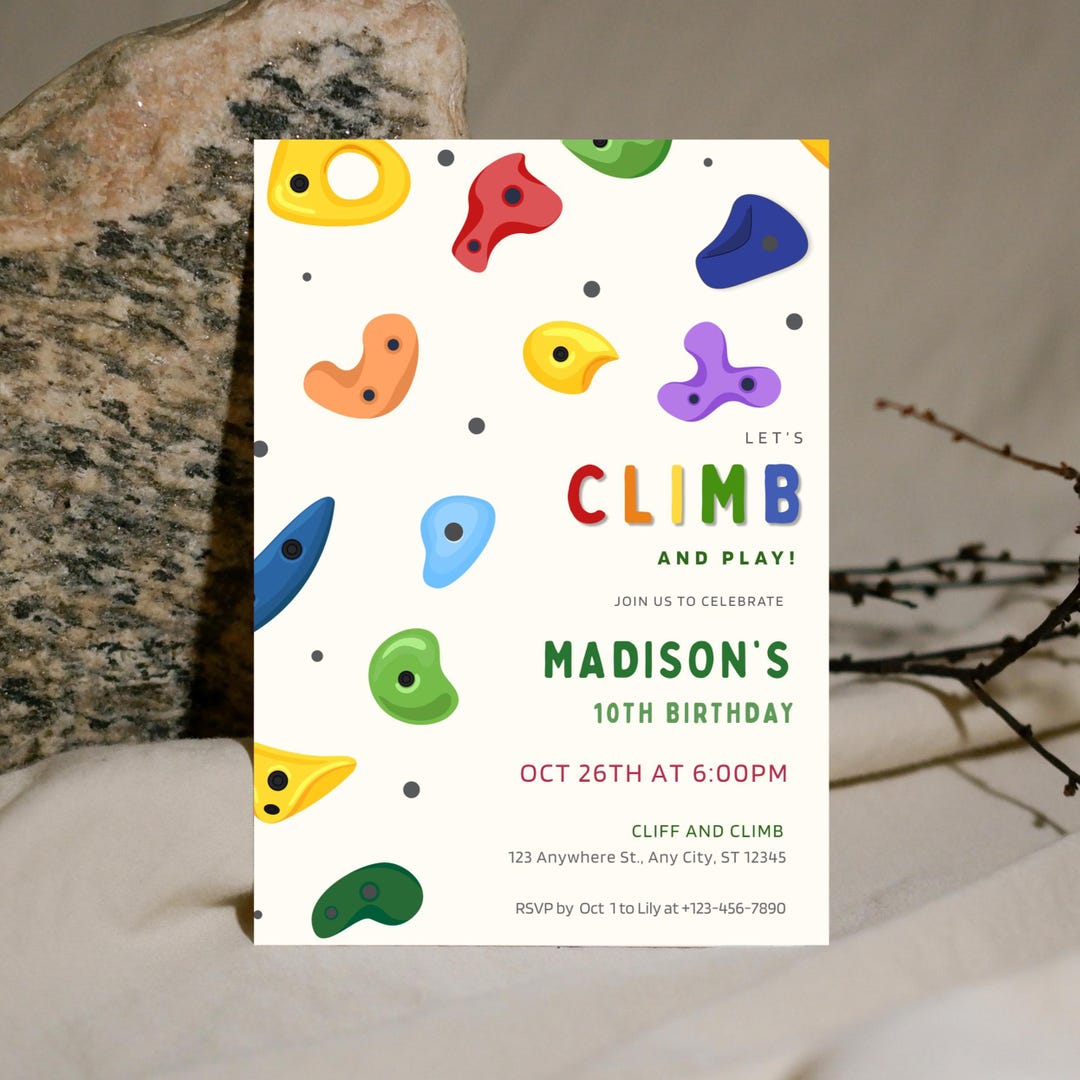Editable Rock Climbing Birthday Party Invitation Template, Indoor ...