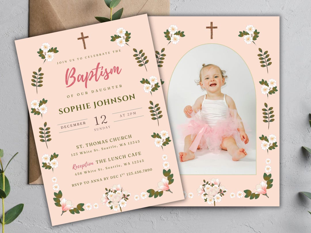 Editable Floral Girl Baptism Invitation Template, Printable Pink Girl ...