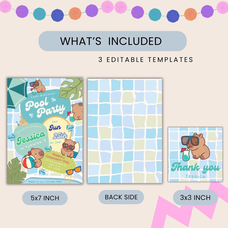 Editable Capybara Pool Party Birthday Invitation, Pool Birthday Party ...