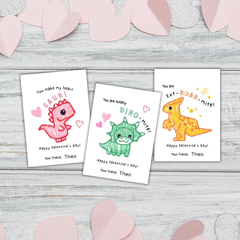 Dinosaur Valentine's Day Cards Template, Printable Kids Dino Vday Tags ...