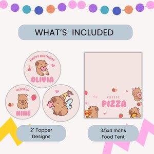 Editable Capybara Birthday Party Cupcake Toppers, Party Food Tents ...