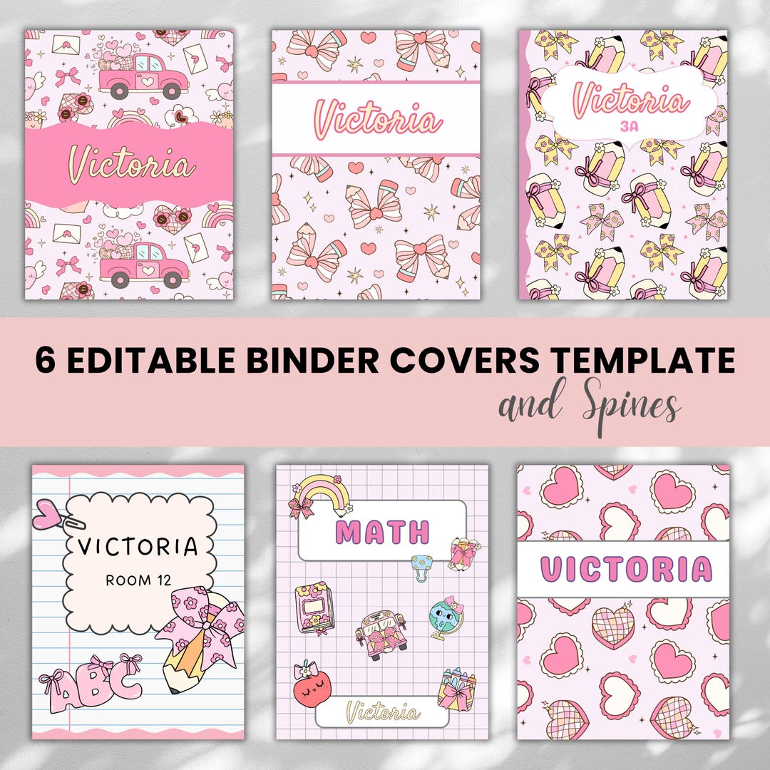 Editable Binder Covers and Spines for Girl, Personalised Binder Cover ...