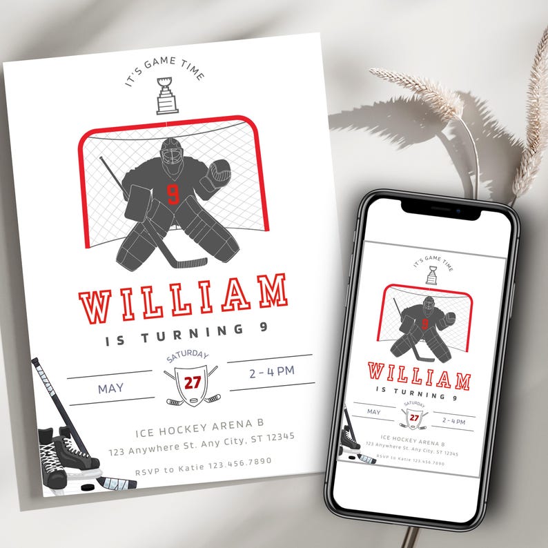Editable Ice Hockey Birthday Invitation Template, Hockey Birthday Party ...