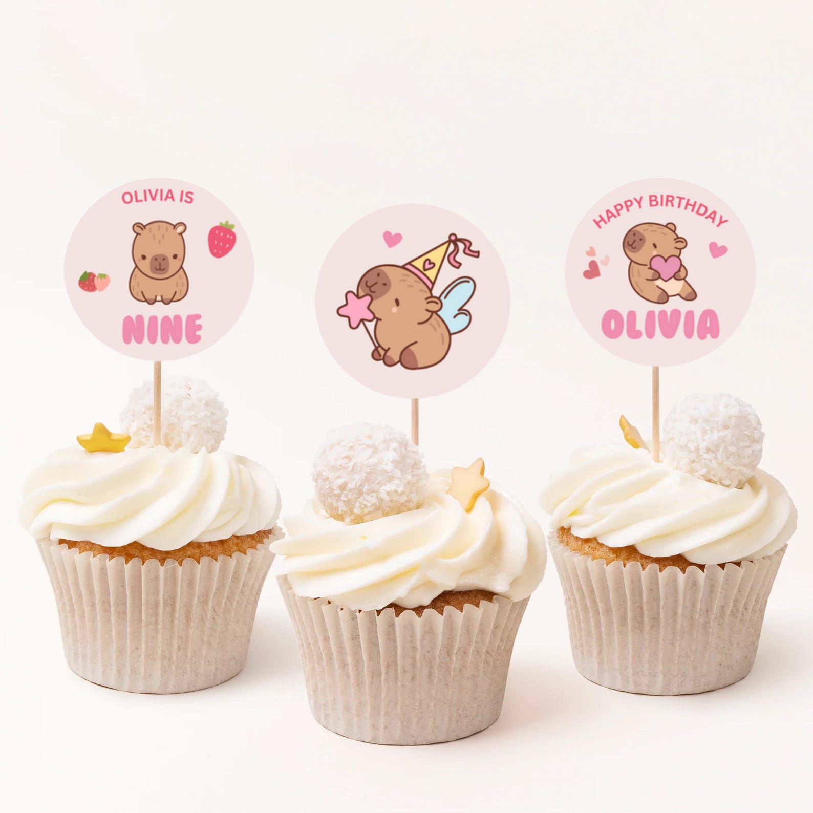 Editable Capybara Birthday Party Cupcake Toppers, Party Food Tents ...