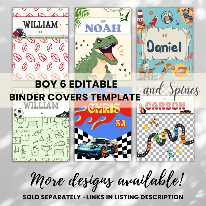 Editable Race Car Binder Covers and Spines, Personalised Boy Binder ...