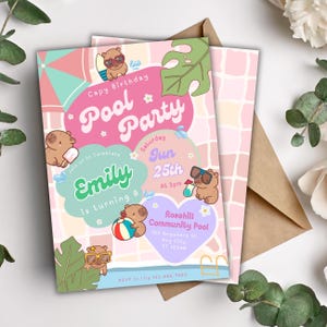 Editable Capybara Pool Party Birthday Invitation, Girl Pool Birthday ...