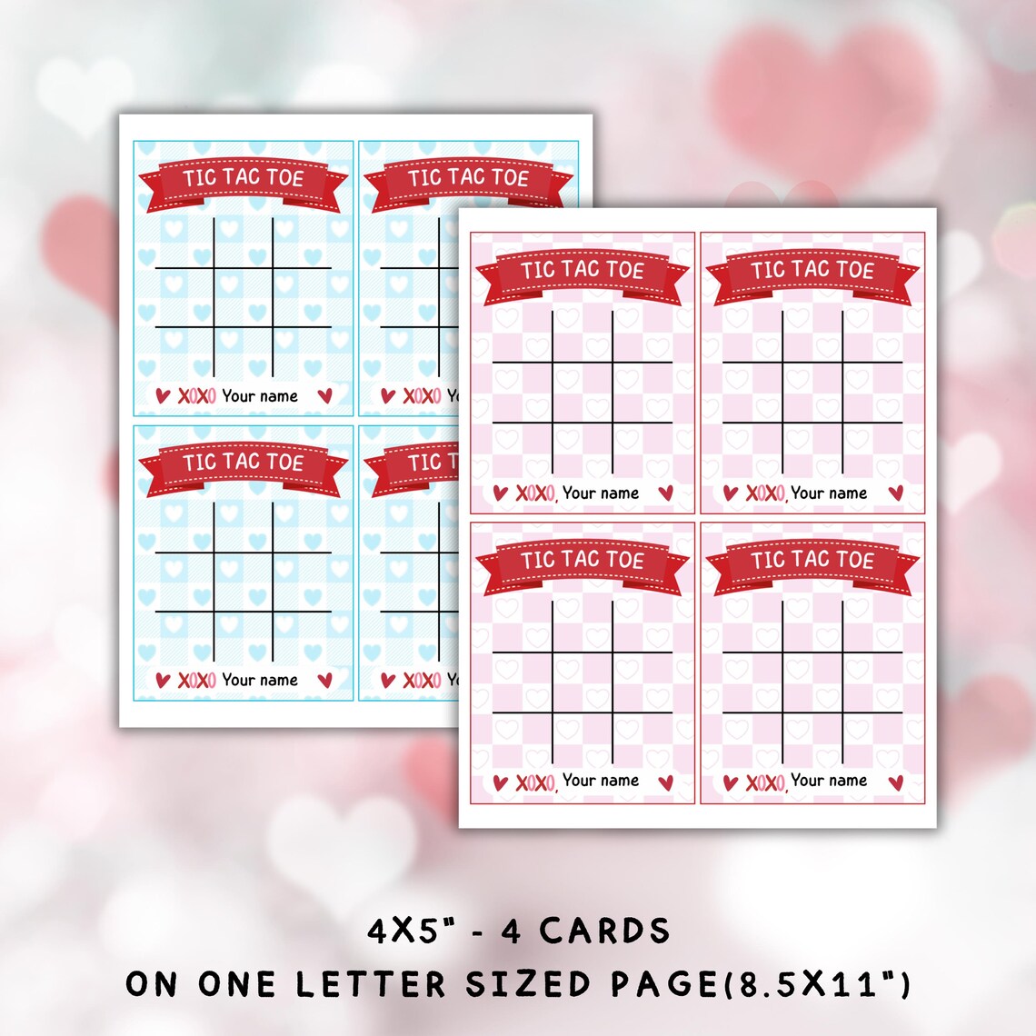 Printable Valentine Tic Tac Toe Cards, Kids Classroom Exchange, School ...